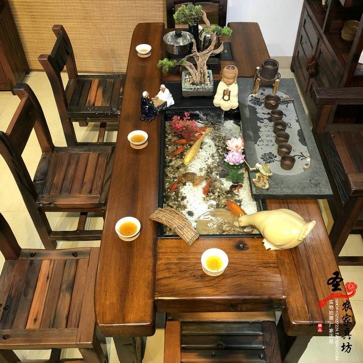批发老船木流水茶桌茶台新中式茶几实木功夫茶道茶艺泡茶桌椅组合-阿里巴巴