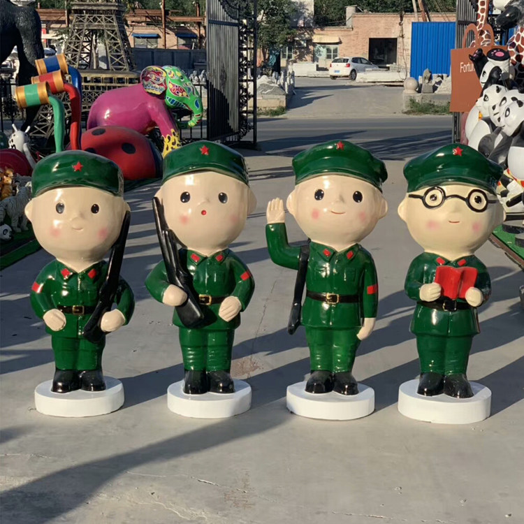 [USD 18.66] Glass and Steel Cartoon Little Red Army Sculpture Red Party ...