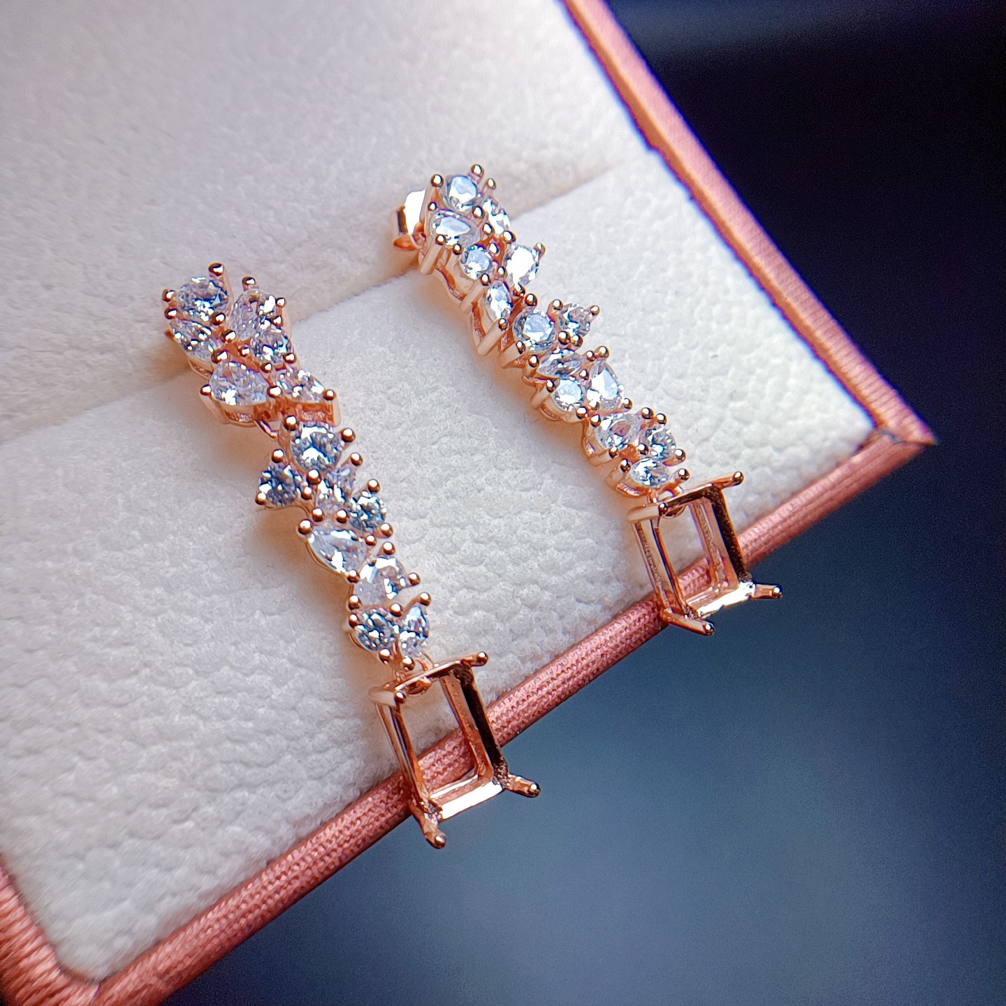 S925银耳坠空托长方5*7mm镀白金玫瑰金 女 镶嵌 银饰耳钉 宝石-阿里巴巴