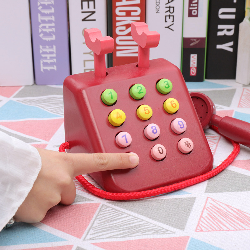 [USD 20.76] Children's toys red pink simulation telephone wooden ...