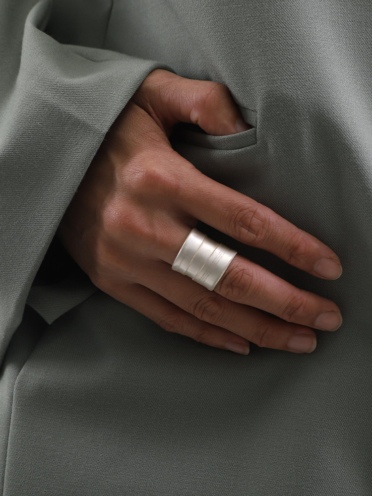 Outsiderinside Folded Handmade 925 Silver Burnt White Wide Folded Band ...