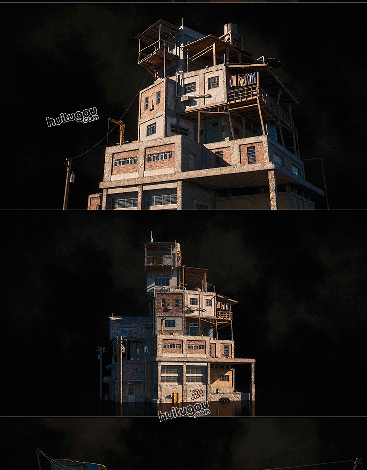 破旧街区C4D平民窟建筑模块棚户区3D模型素材Kitbash3D-Favelas - KitBash3D模型 - 绘图狗-设计灵感素材集散地