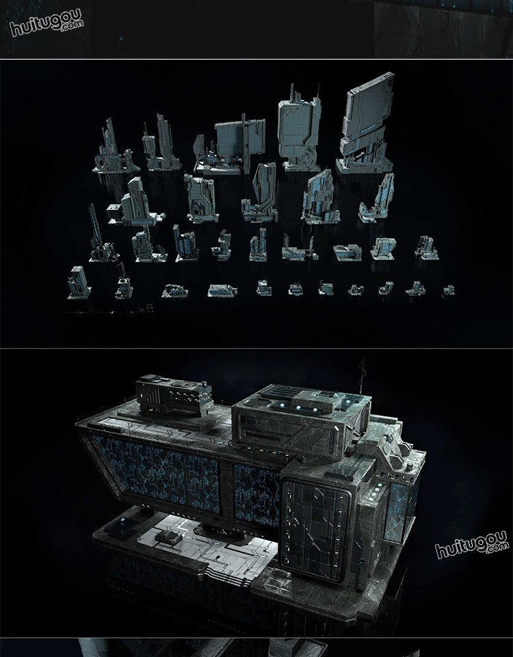 PBR科幻未来概念工业建筑3d模型Kitbash3D-Sci-Fi Industrial - KitBash3D模型 - 绘图狗-设计灵感素材集散地