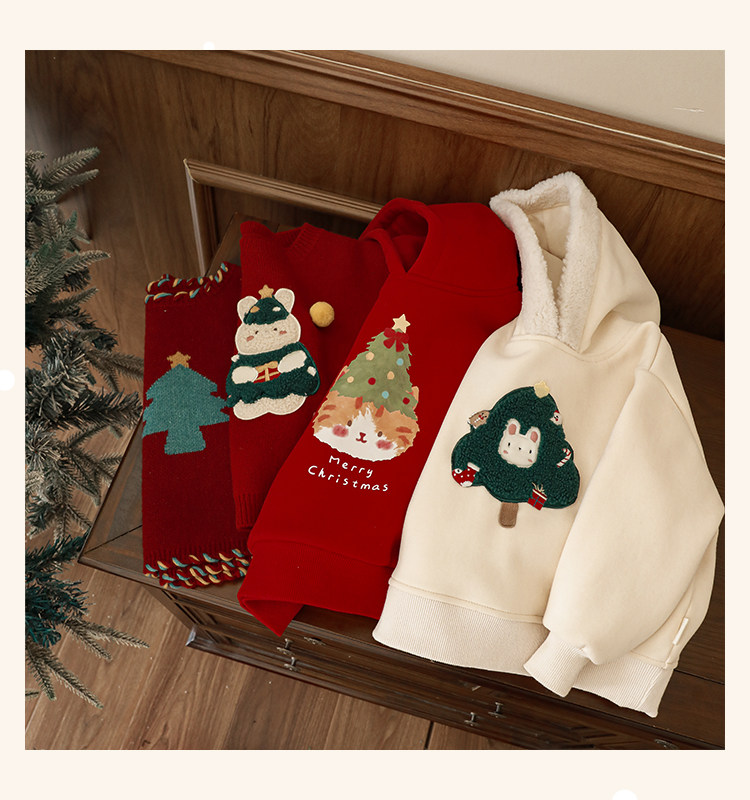 吾里卜一女童圣诞套装甜美可爱加绒百褶裙冬季芝麻点提花马甲毛衣-阿里巴巴