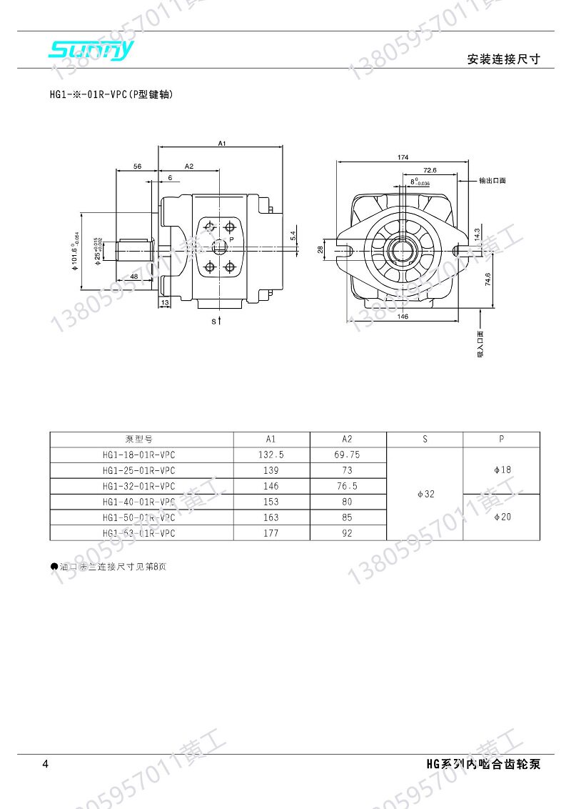 美国SUNNY桑尼士内啮合齿轮泵HG1-50-01R-VPC-36 HG1-63-01R-VPC-阿里巴巴