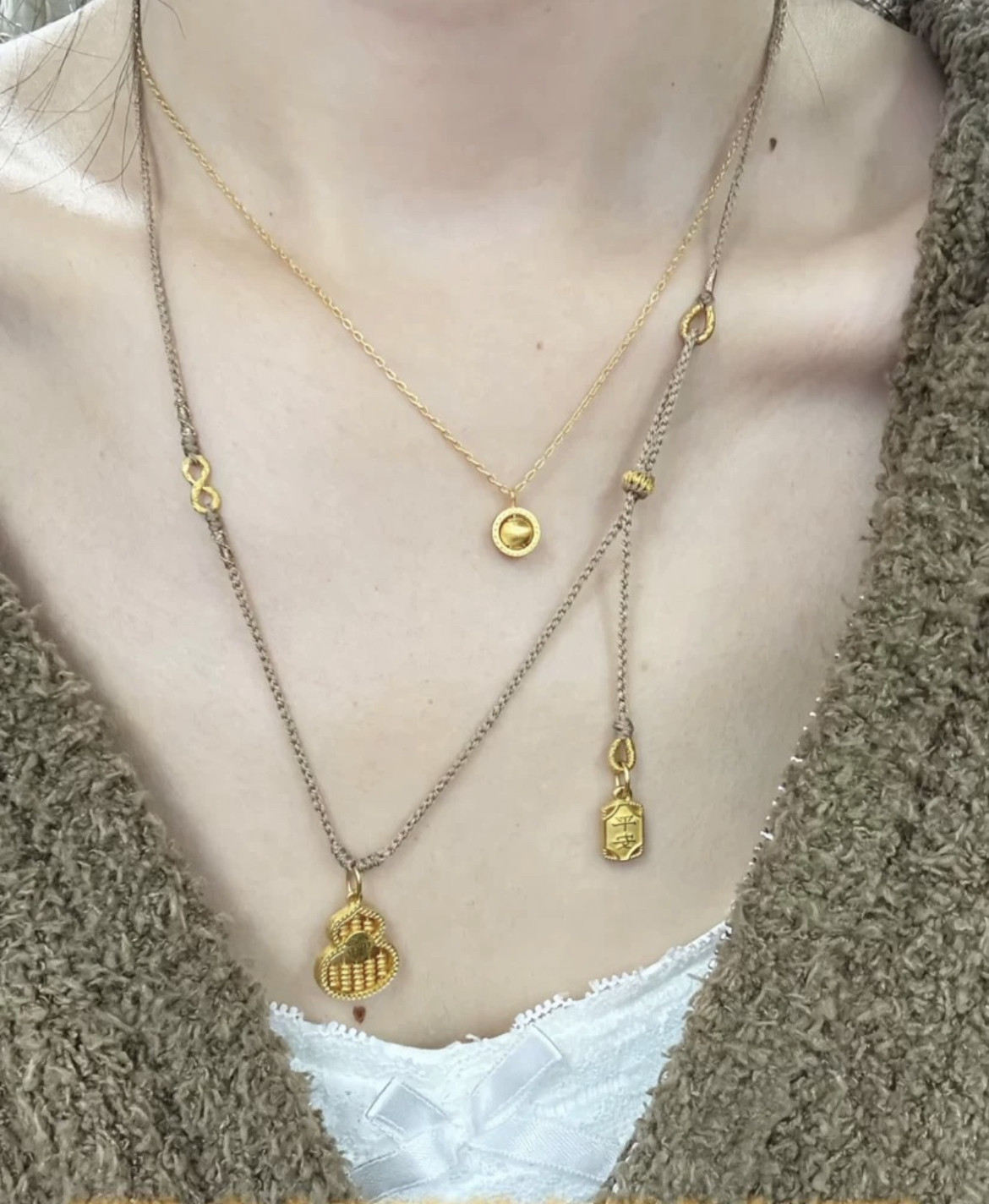 Oatmeal color pure gold necklace Custom 999 infinity rope: a touch of ...