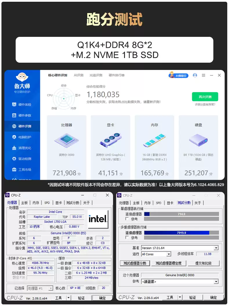 Q1K2/K3/K4板载CPU套装台式机主板ddr4约i7 13650HX游戏办公电脑