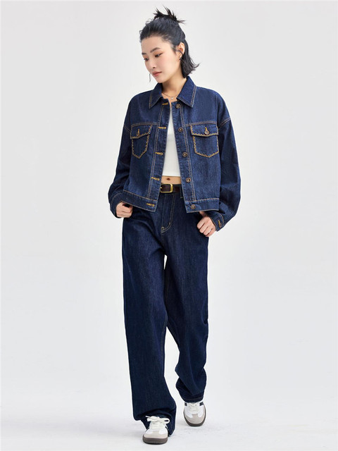 Designer Giordano denim jacket for women washing water embroidered ...