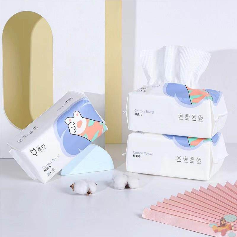 猫约猫爪一次性洗脸巾特厚棉柔巾干湿两用不掉絮纯棉毛巾EF纹珍珠
