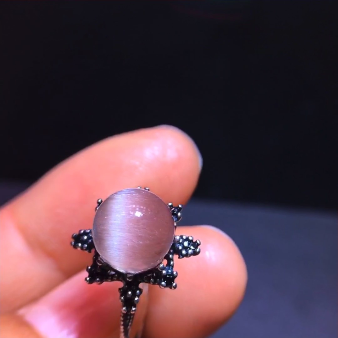 天然粉兔毛轉運珠戒指男女款，925純銀鑲嵌，活口 規格:8.-Taobao