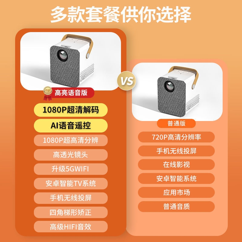 全新未拆封 恒视佳投影仪家用高清投墙无线连接小型学生宿舍4K-Taobao