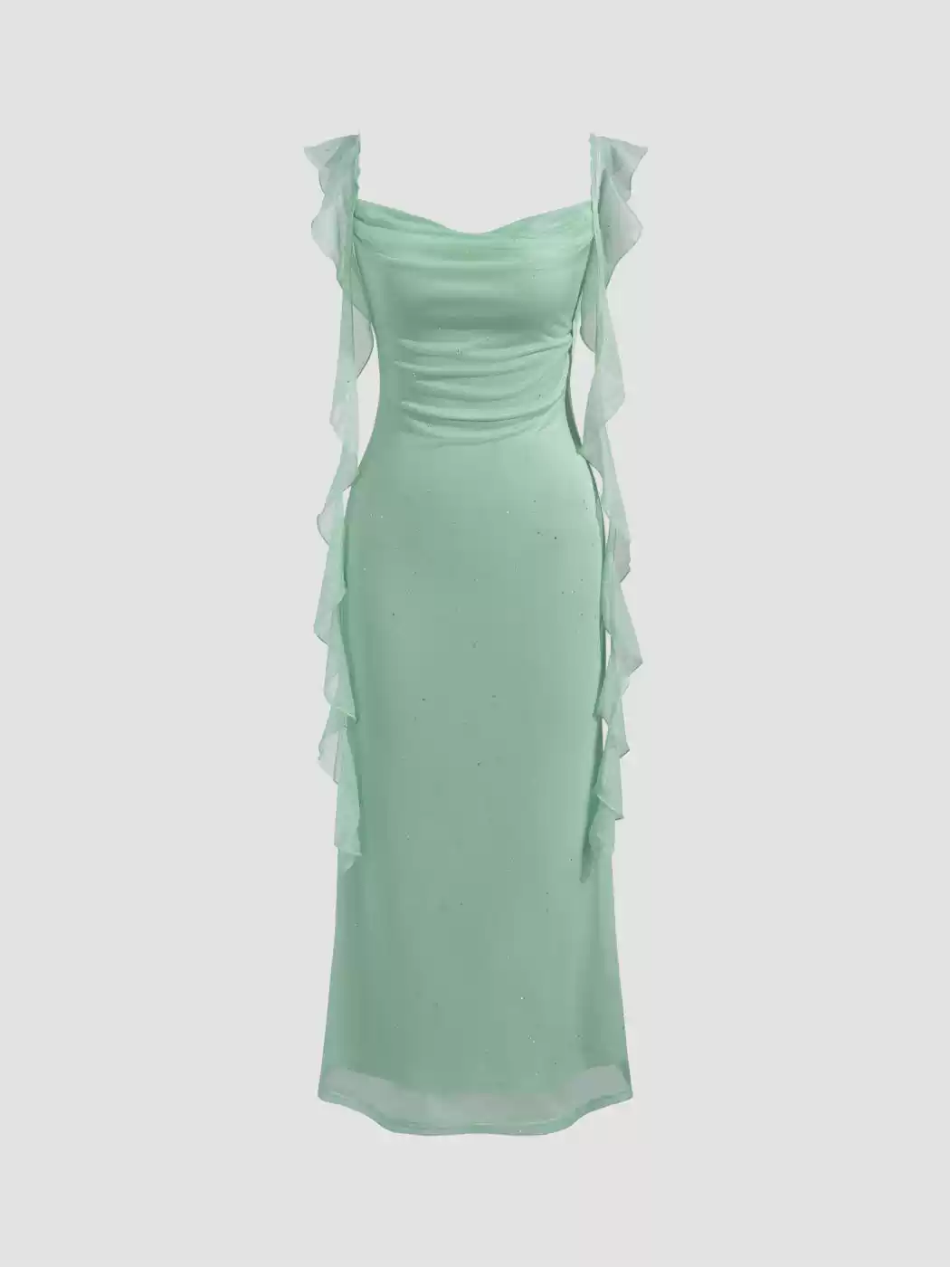 Dress Solid Cowl Neck Glitter Ruffle Hem Maxi For Women-淘宝Taobao | 天猫Tmall