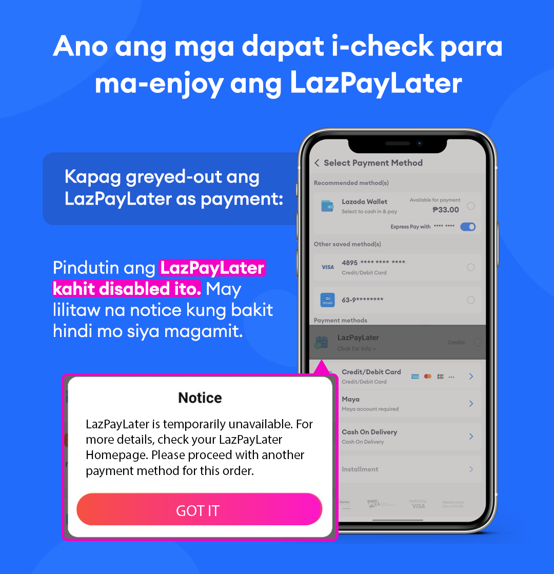 Why is my LazPayLater greyed out? | Lazada