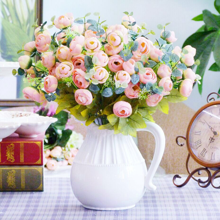 Купить Цветочная ваза 包邮白色地中海陶瓷花瓶壶粉红茶玫仿真花艺套装客厅茶几装饰摆件 Moonlight corridor ...