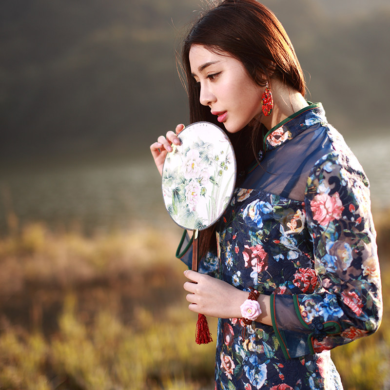 Купить Женское платье 两人故事复古文艺民族风原创中国风品牌女装印花旗袍裙春连衣裙q Two story 400136 в ...