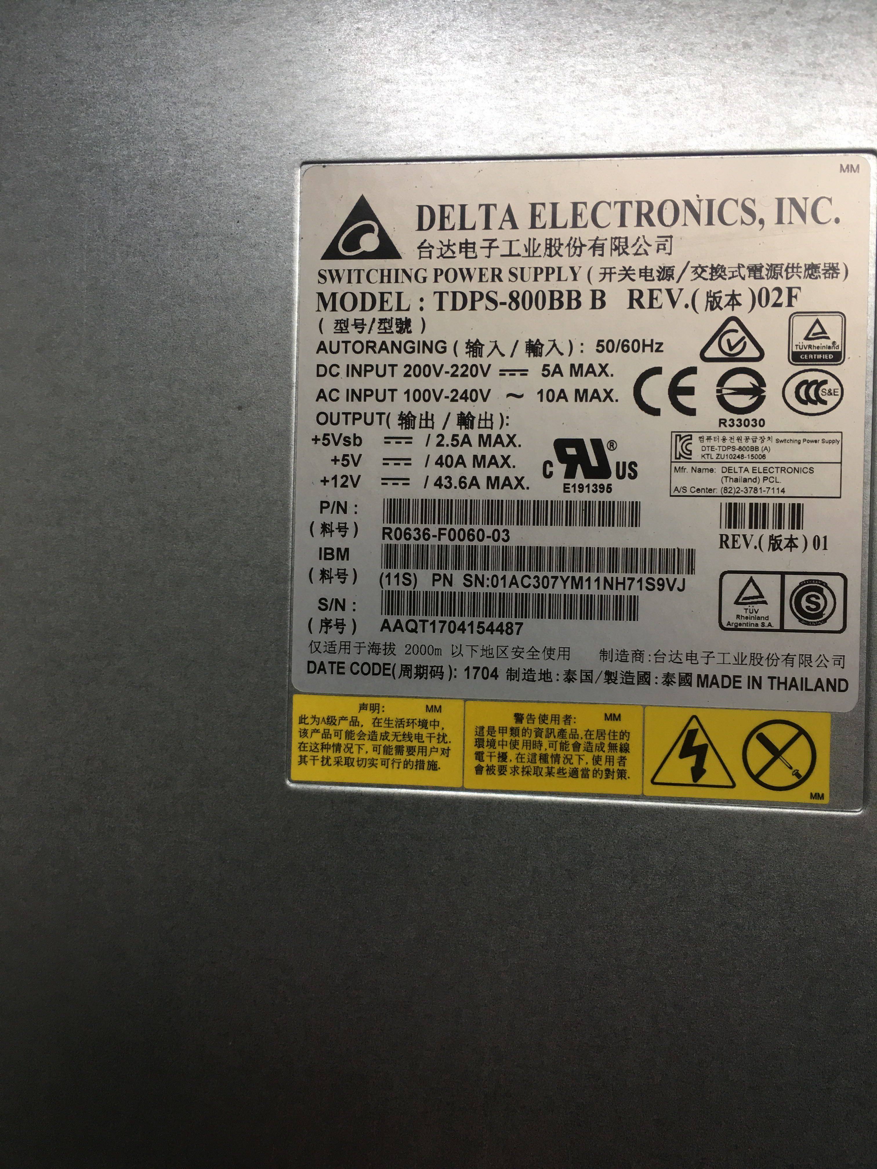 IBM 原装 00ac307 01AC550 R0636-F0630 TDPS-800BB B REV：01F