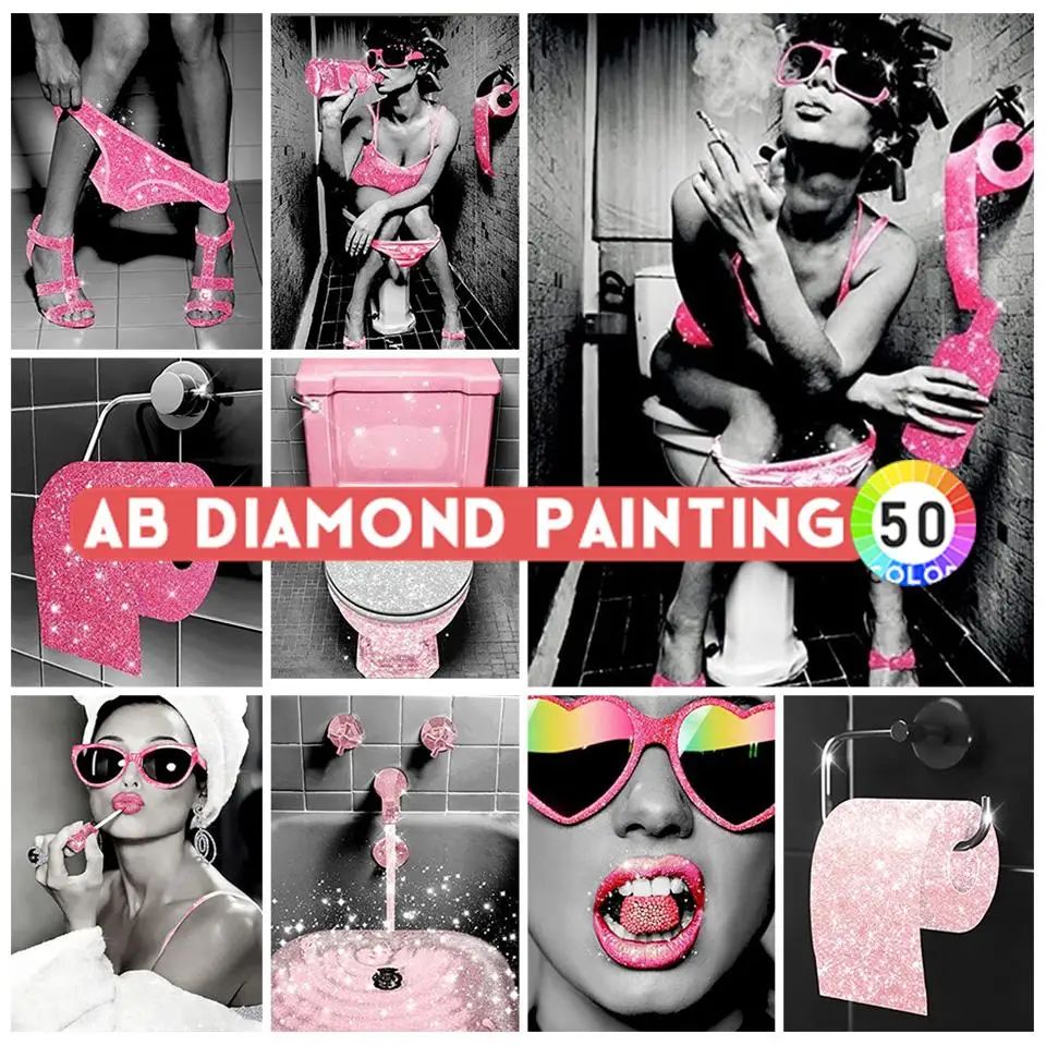 Diamond Mosaic Toilet Pink Shine AB DIY 5D Diamond Painting-Taobao