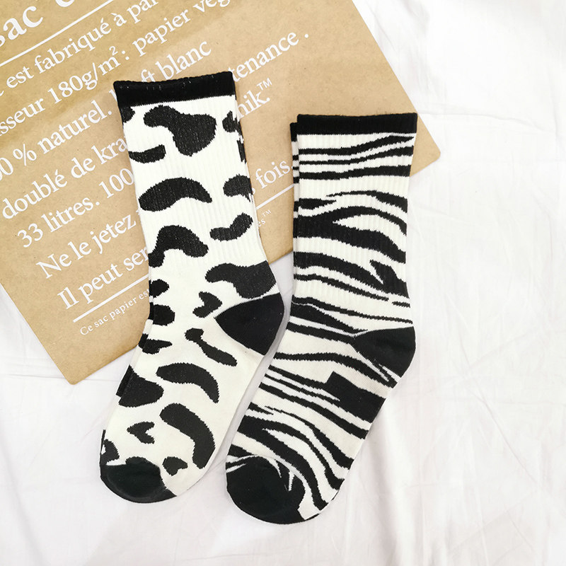 袜子长筒袜ins潮坚果爱妈咪袜子铺可爱黑白条男女奶牛复古潮PF109-阿里巴巴