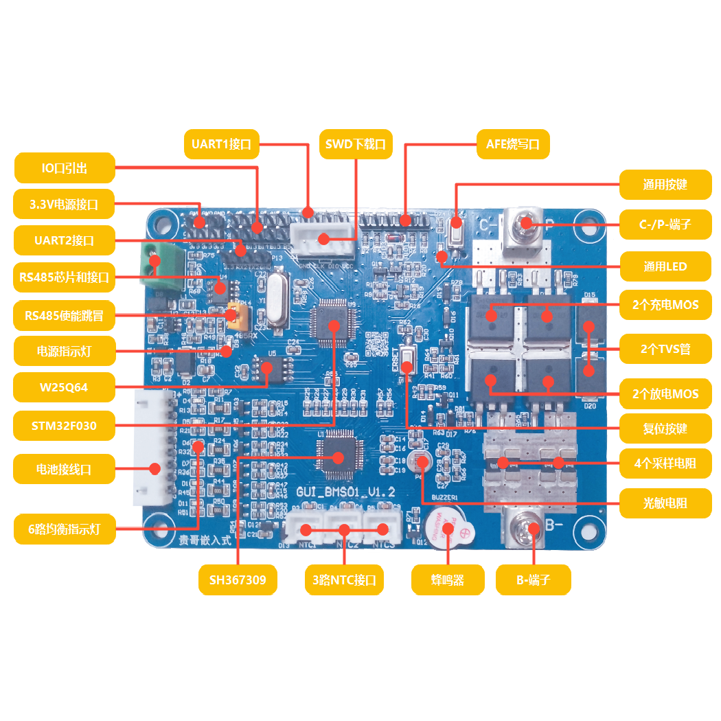 BMS开发板 中颖SH367309 电池管理系统 BMS上位机源码 BMS定制
