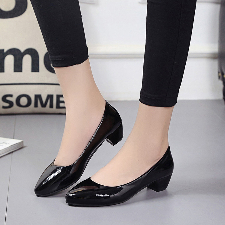 Buy 3cm small low-heeled Block Heel single-shoe black leather shoes ...