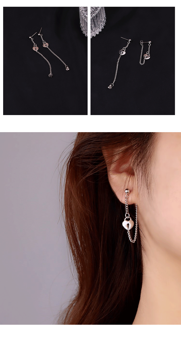 爱心锁后挂耳钉女潮ins个性甜酷小众设计感S925银针耳环网红耳饰-阿里巴巴