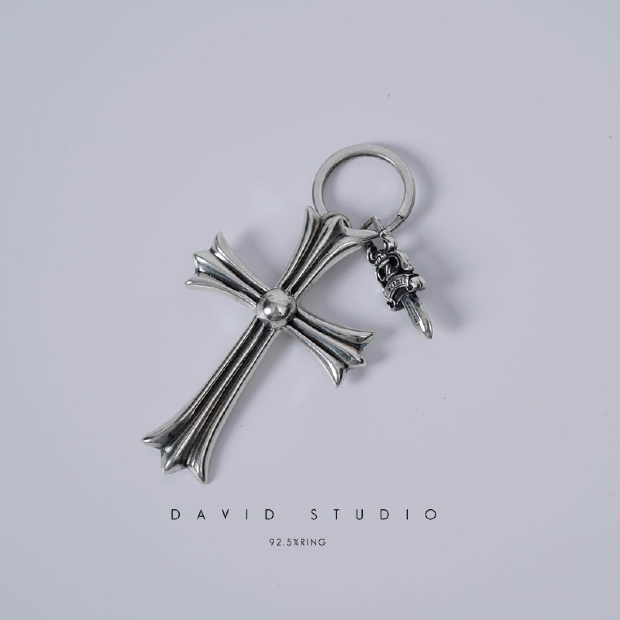 David Studio925纯银十字架钥匙扣：朋克机车风，潮流男女同款！🚗 -钥匙扣-淘宝百科网
