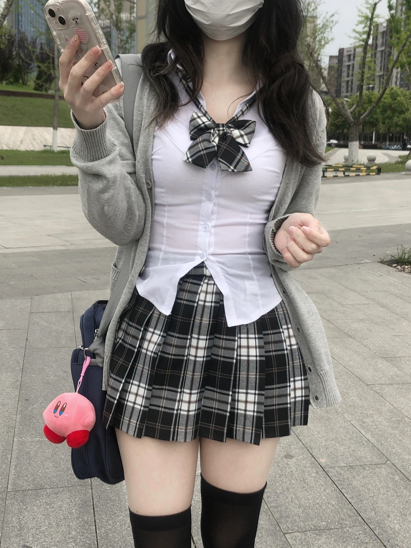 川岛私立狗短jk黑白格裙校供半身百褶学院风性感收腰衬衫制服套装-Taobao