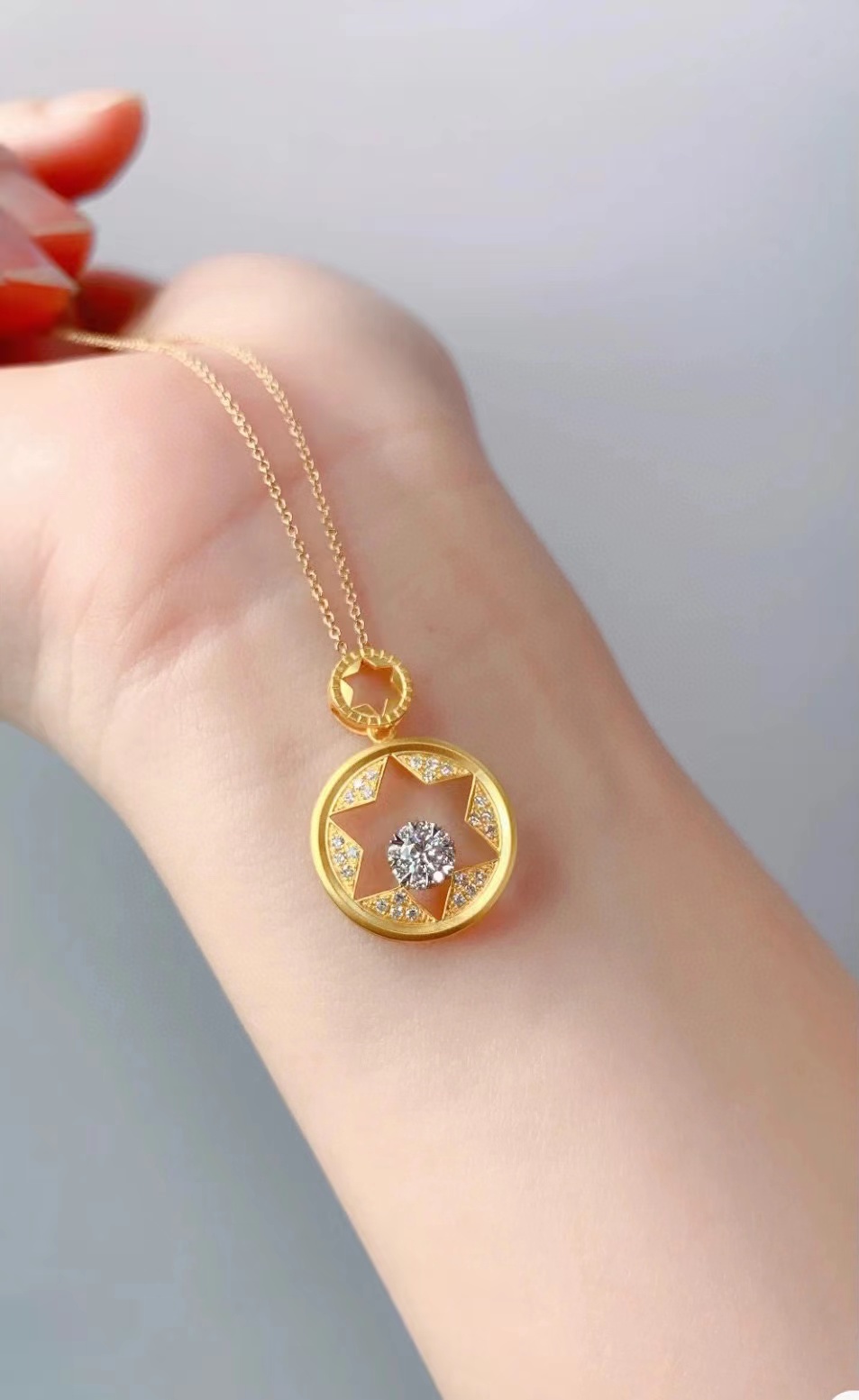 s925純銀鍍18K金吊墜空託圓4/5 時尚精緻代鑲嵌禮物 莫桑鑽款-Taobao