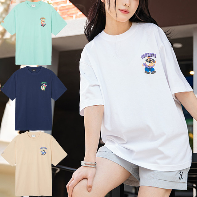 24 New MLB Couple Short Sleeve Men and Women NY Frowning Bear Cartoon ...