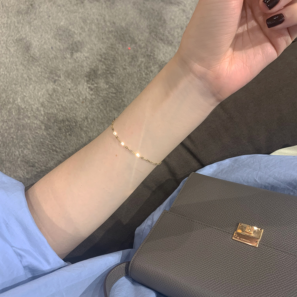 925纯银镀14k金时髦方格链 极简约纤细手链 ins博主挚爱裸链素链-阿里巴巴