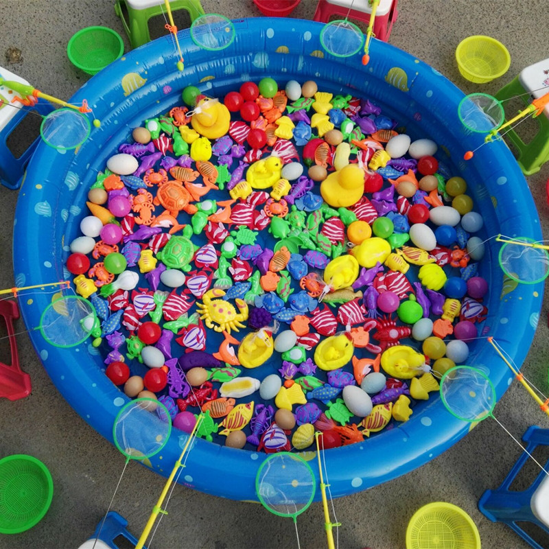 Children's baby fishing toy pool set square night market business stall ...