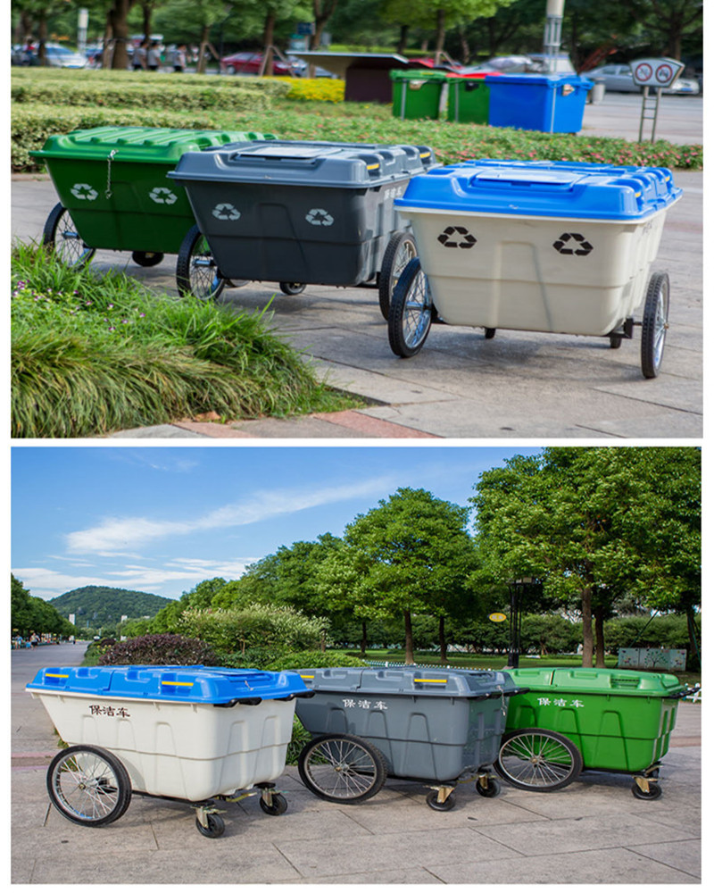 400L plastic sanitation hand-push mobile community garbage truck ...