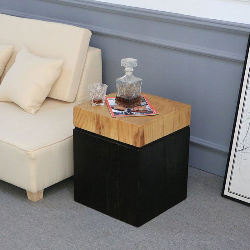新中式创意休闲实木沙发边几原木方形木墩角几现代简约民宿小茶几-阿里巴巴