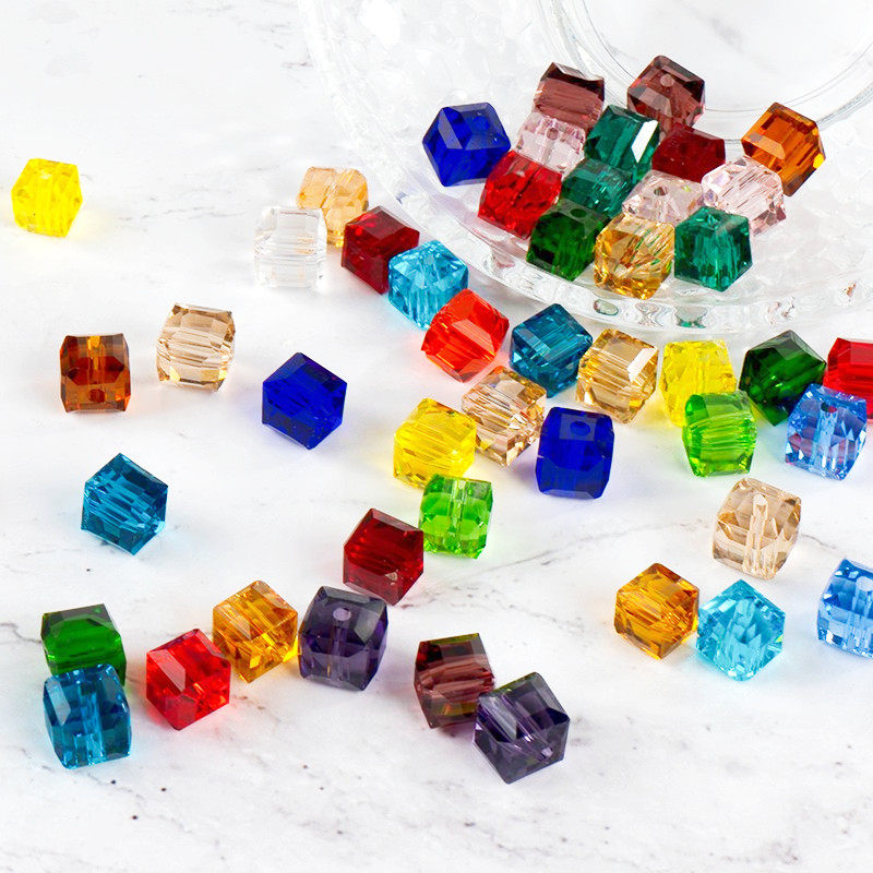 6mm glass crystal square beads with horizontal hole, square sugar cube ...
