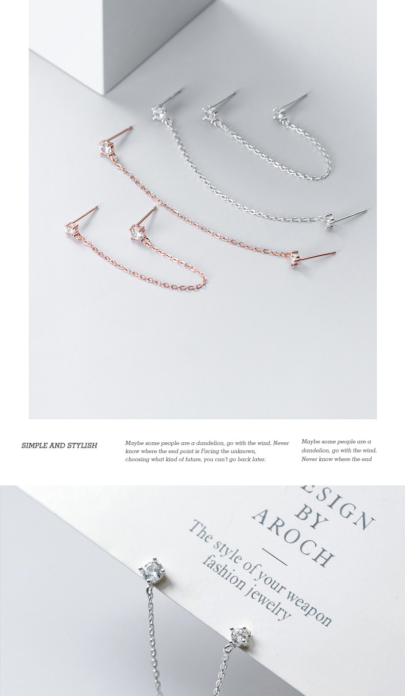 S925银韩版气质双耳洞镶钻耳环女甜美链条少女耳饰品G7100-阿里巴巴