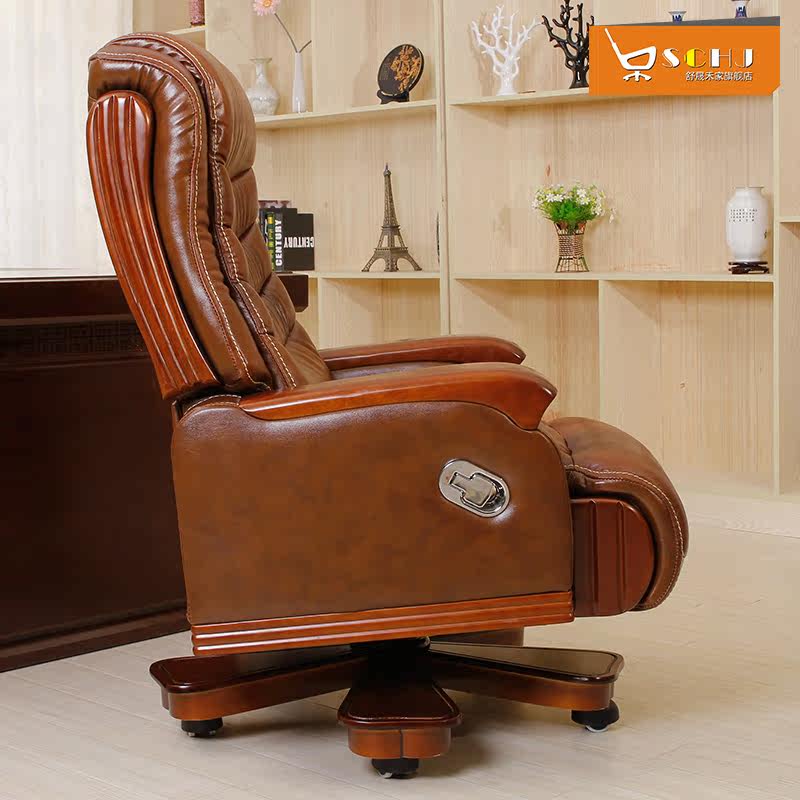 [USD 556.68] Luxury Business Owner Chair Genuine Leather Reclining Back ...