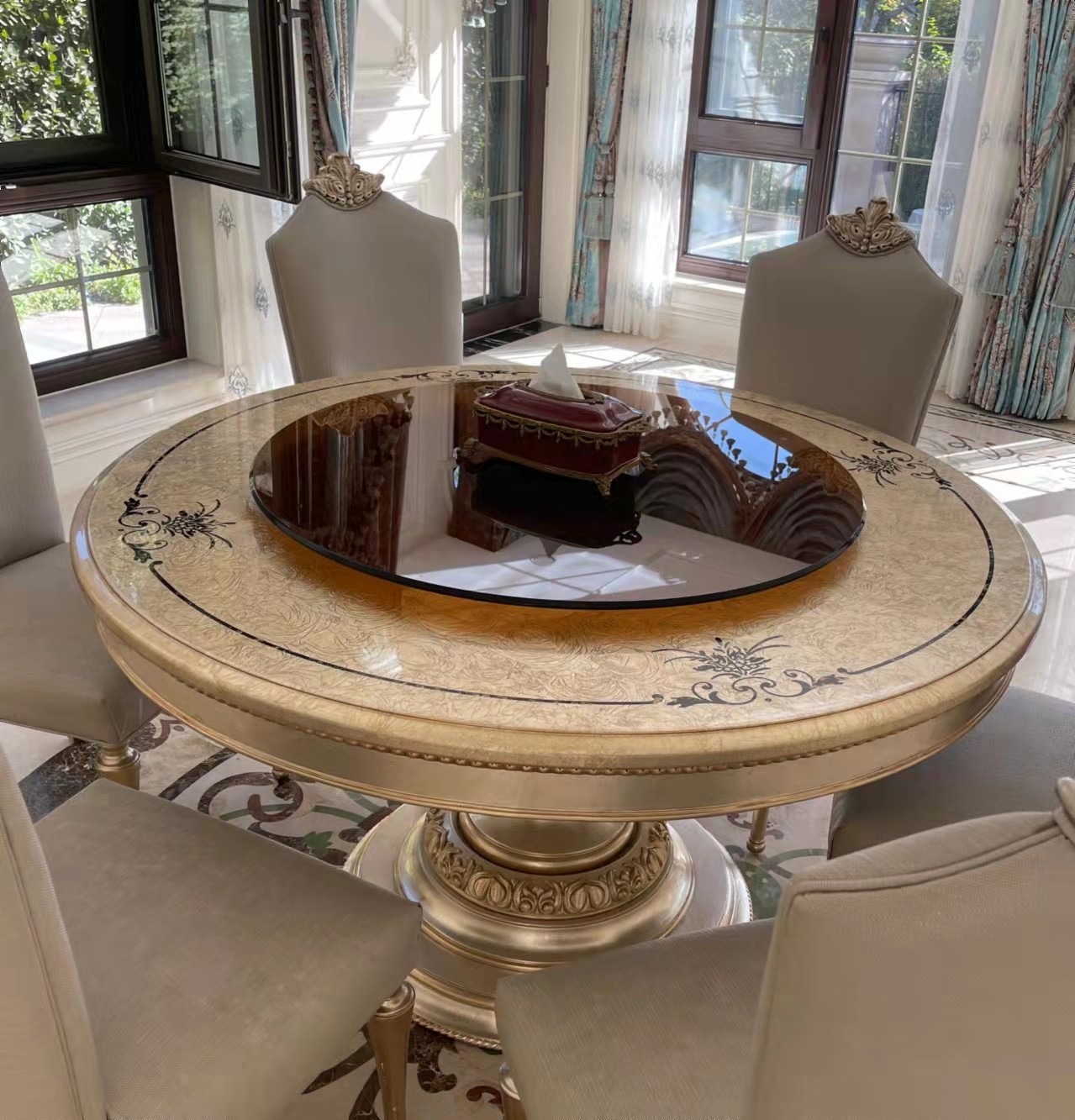 [USD 157.14] High-end tea black household steeled glass turntable ...