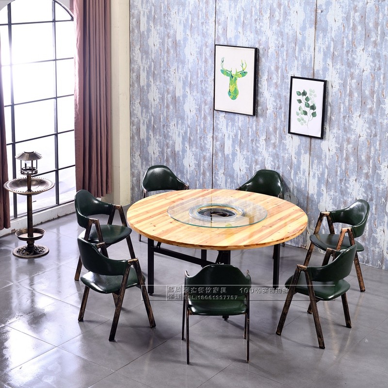 Induction cooker hot pot table and chair combination Fir wood round ...