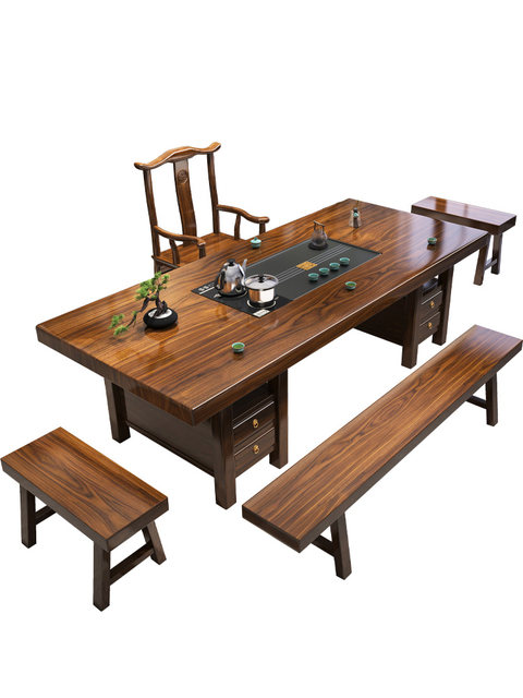 Solid wood large board tea table and chair combination one table and ...