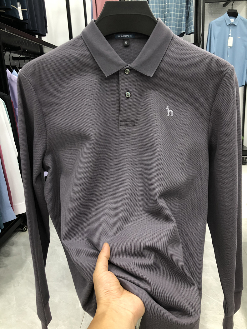 Hazzys哈吉斯长袖T恤男士纯棉POLO衫翻领珠光地棉2023春秋T招代理-阿里巴巴