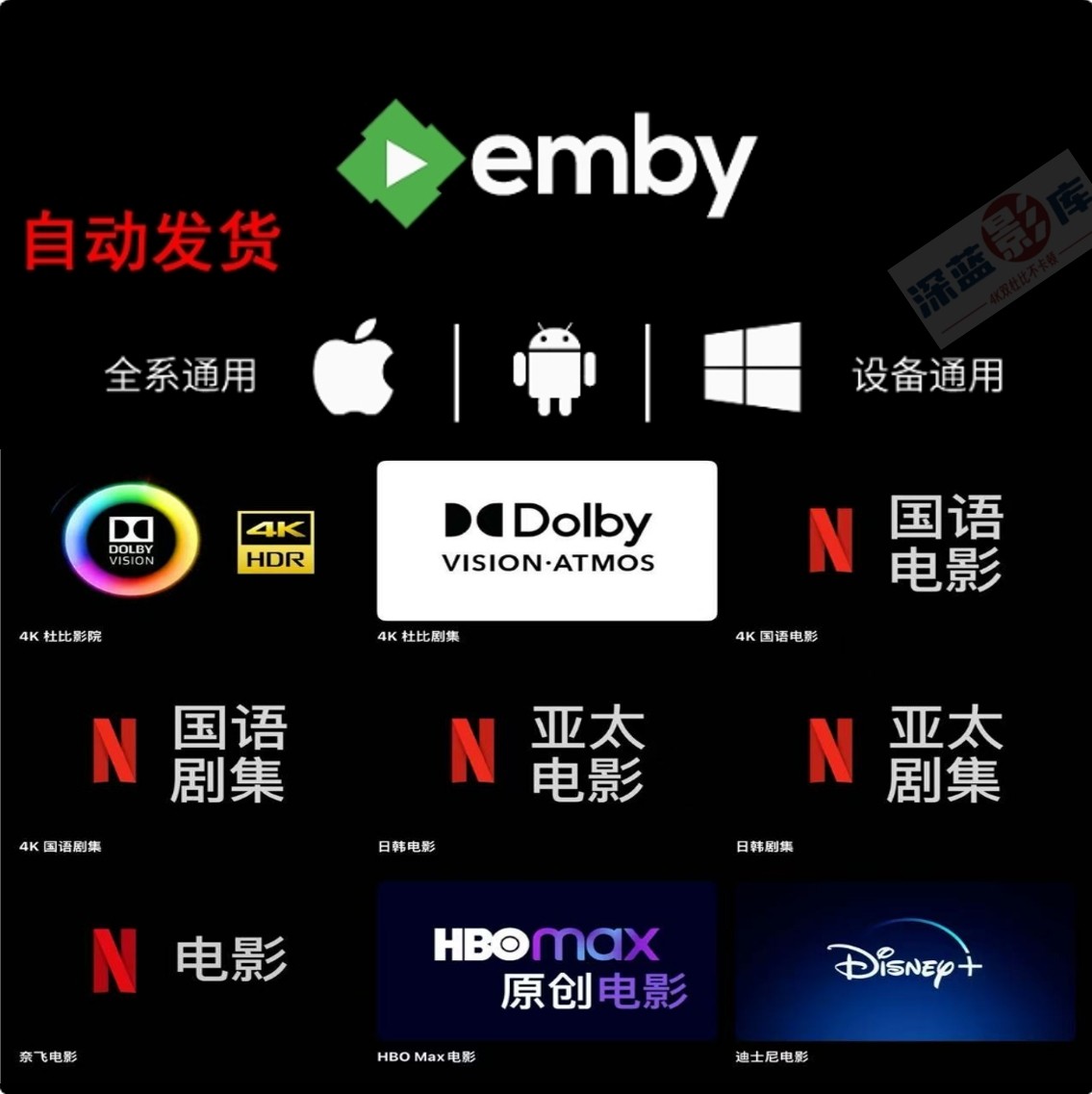 Emby媒体库服务 Infuse 4K电影库 海外多国支援 月卡季卡选择