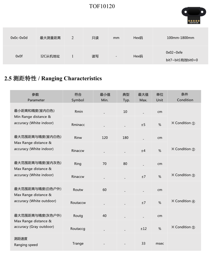 ToF 激光测距传感器模块 TOF10120 距离传感器 UART I2C输出3-5V-阿里巴巴
