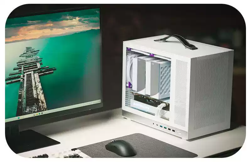 闪鳞G350机箱便携式MATX手提MINI电脑机箱兼容背插主板台式机机箱