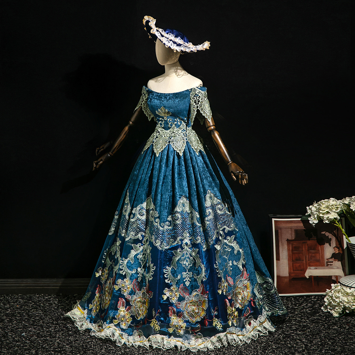 一字肩宫廷风晚宴礼服：女王范儿全靠它！舞台剧本杀茶会演出必备神器！-民族服装-淘宝好物网