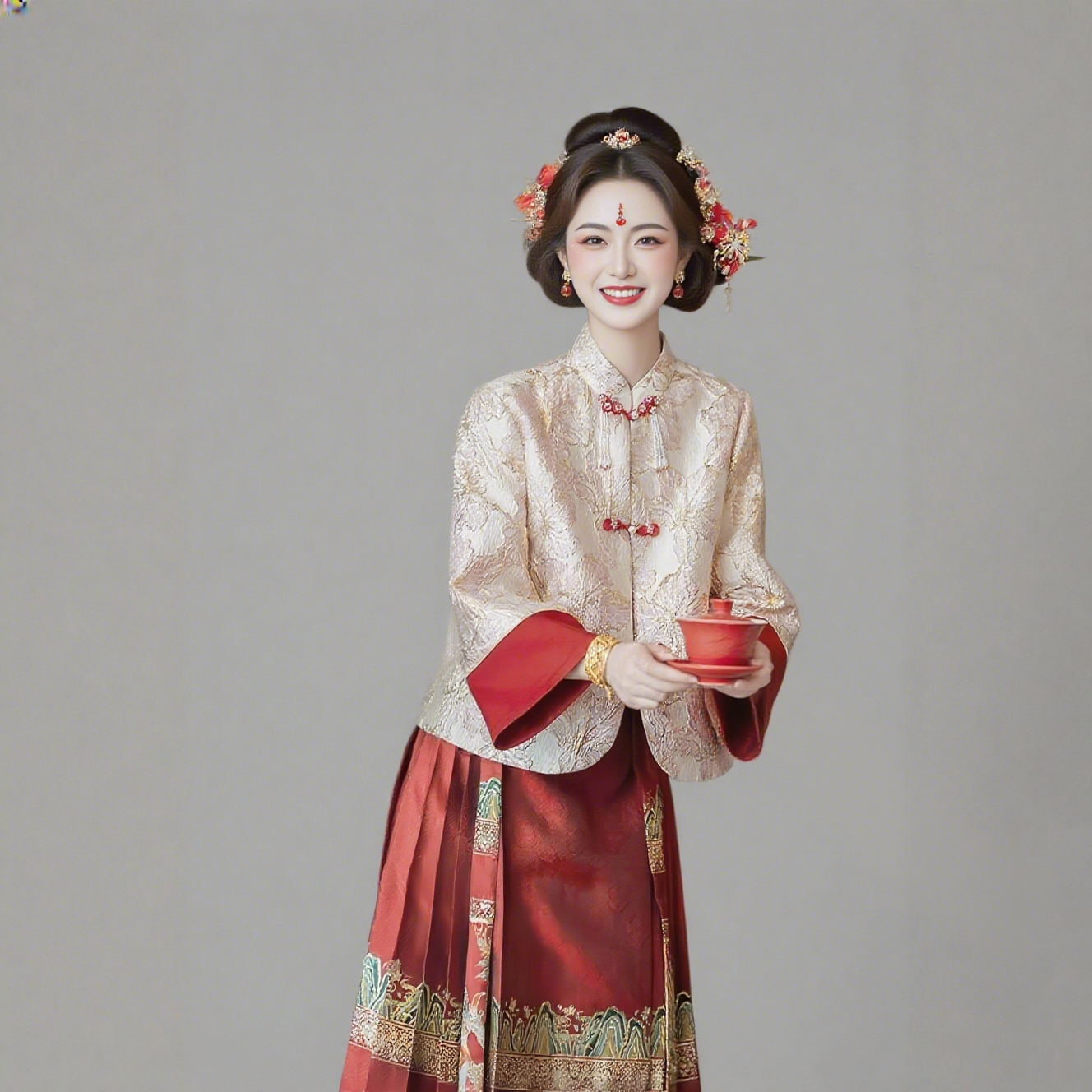 New chinoiserie modified cheongsam tops red wedding dress horse face ...