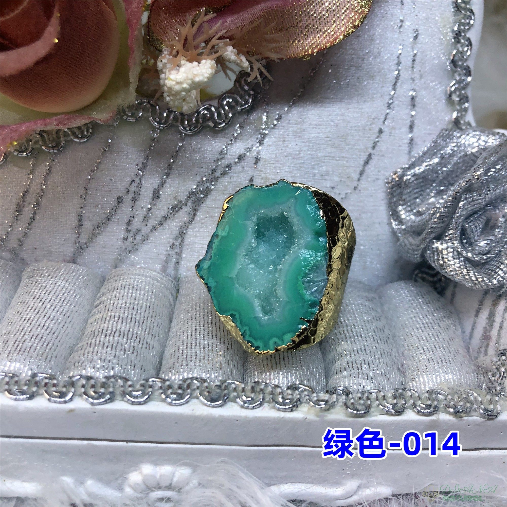 Open agate ring plus color original stone agate crystal tooth ring ...