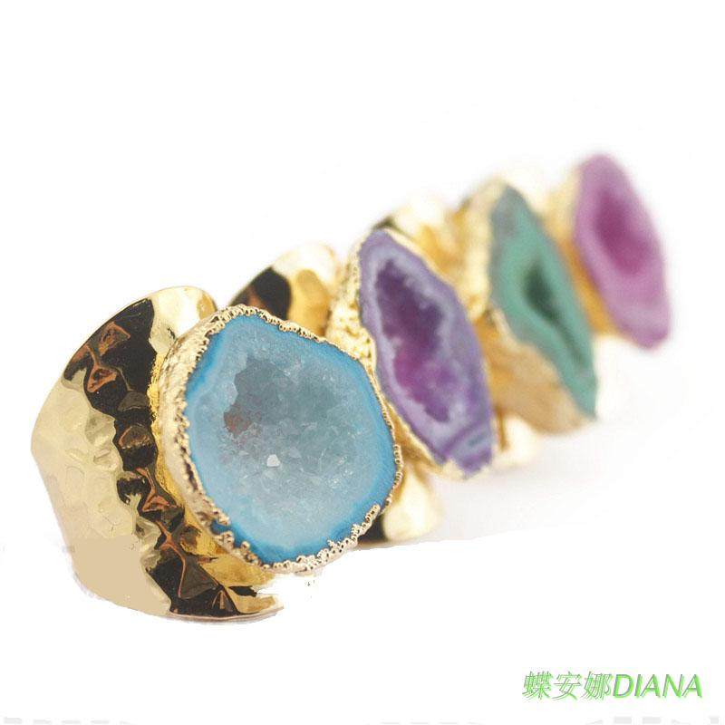 Open agate ring plus color original stone agate crystal tooth ring ...