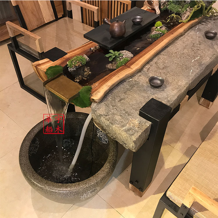 Bàn trà gỗ long não nước tuần hoàn – Thiết kế nuôi cá phong cảnh thiền, bàn cà phê nguyên khối ...