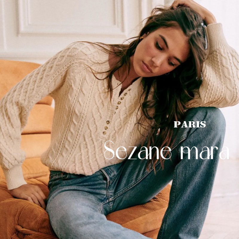 Sezane mara法式小众绞花毛衣复古麻花套头棉质宽松针织上衣-Taobao