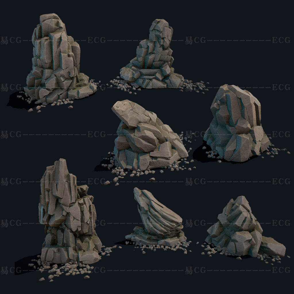 UE5虚幻4/5 Stylized Gray Rock风格化灰色岩石模块化石头模型附带雪｜游戏美术资源天花板来了！-AI壁纸-淘宝好物网